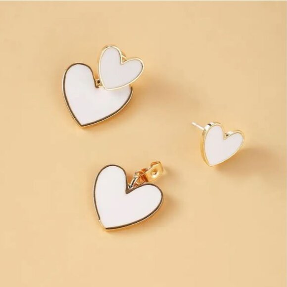 Anthropologie | Jewelry | New Harper White Enamel Heart Two Part Stud ...